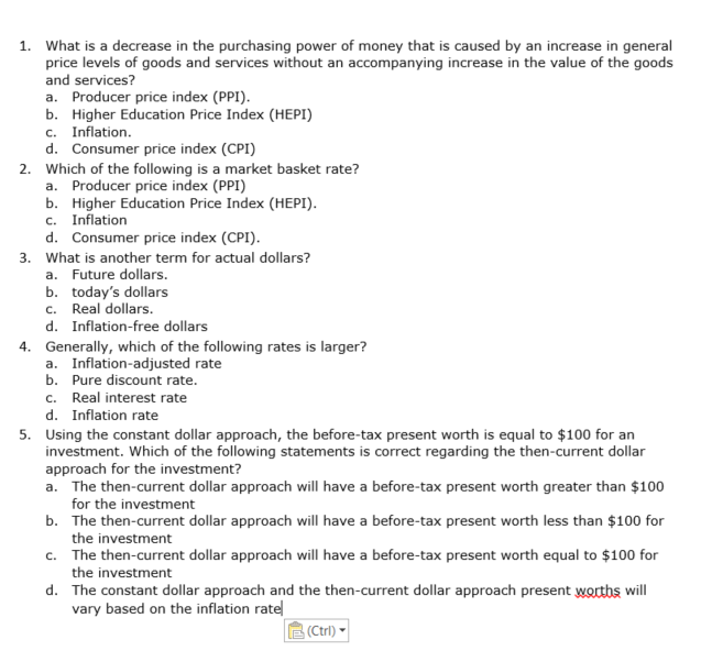 Solved What is a decrease in the purchasing power of money | Chegg.com