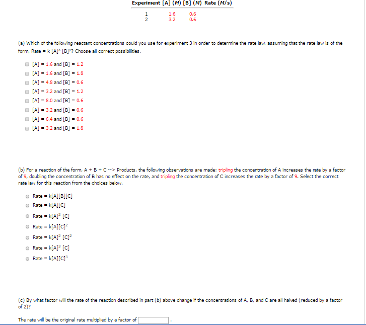 Solved Which of the following reactant concentrations could | Chegg.com
