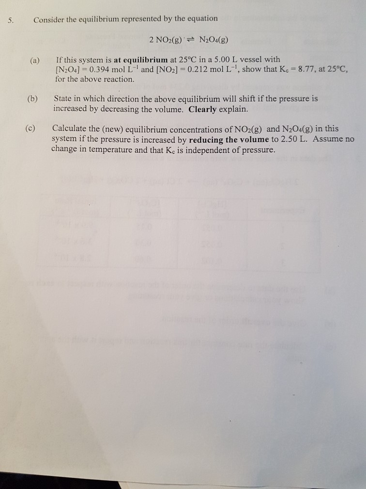 Solved 5. Consider the equilibrium represented by the | Chegg.com