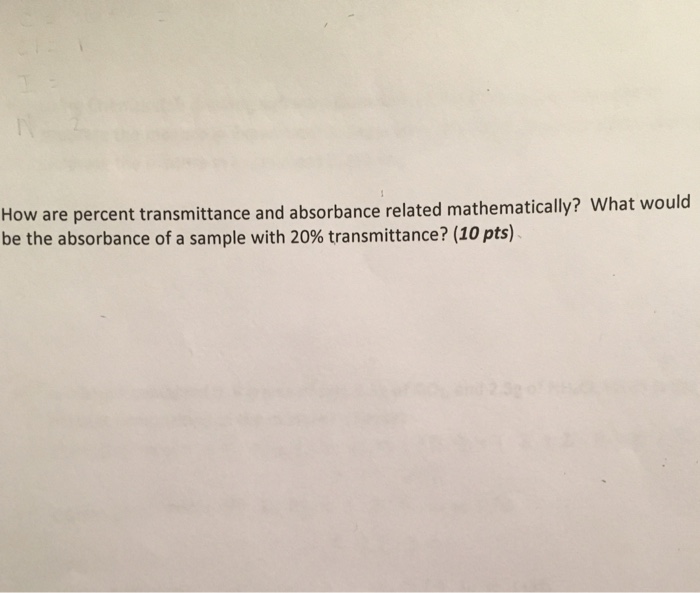 Solved How are percent transmittance and absorbance related | Chegg.com