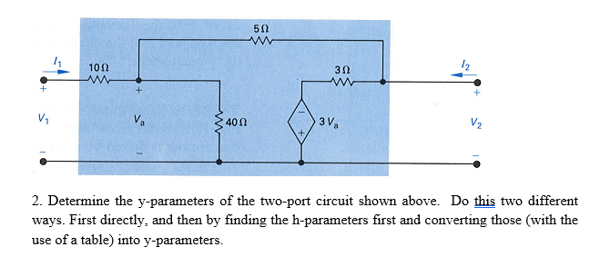 Solved 5Ω 102 3Ω V. Va 40 Ω 3% 2. Determine the y-parameters | Chegg.com