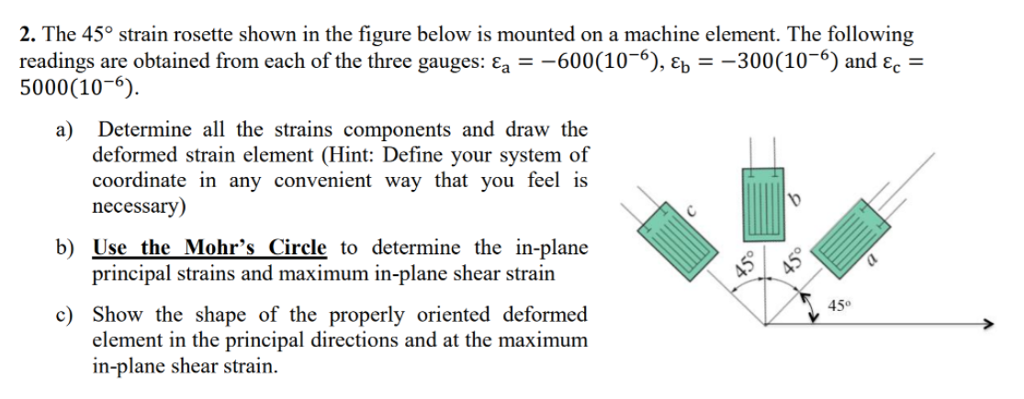 Solved 2. The 45° strain rosette shown in the figure below | Chegg.com
