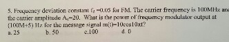 Solved 5. Frequency deviation constan f -0.05 FM. The | Chegg.com
