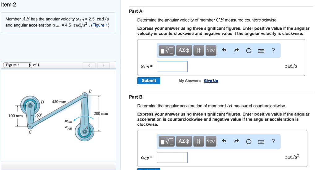 Solved Item 2 Member AB has the angular velocity wAB 2.5 | Chegg.com