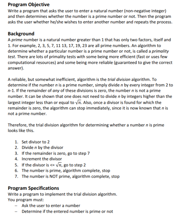 Solved Tell the user whether the entered number is prime or | Chegg.com