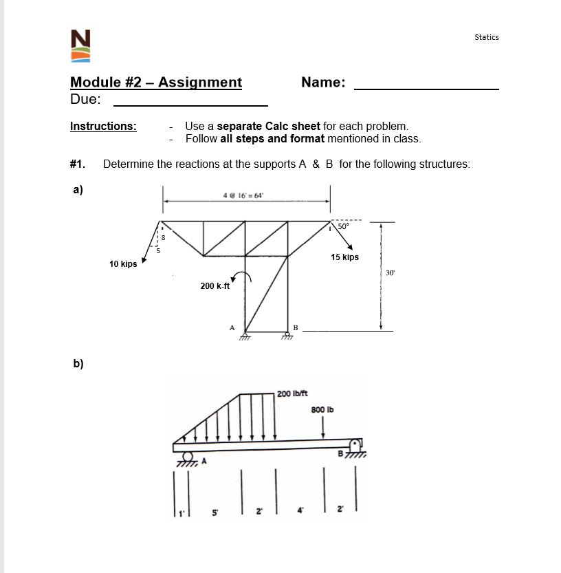 Solved Statics Module #2-Assignment Due Name Use a separate | Chegg.com