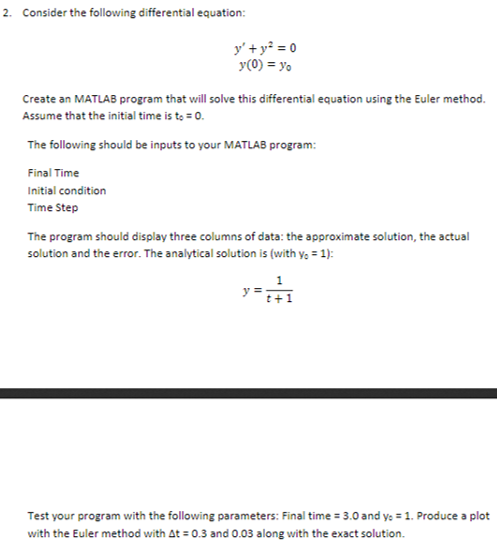 Solved 2. Consider the following differential equation: y(0) | Chegg.com