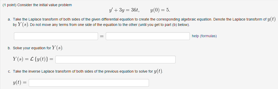 Solved (1 point) Consider the initial value problem y' + | Chegg.com