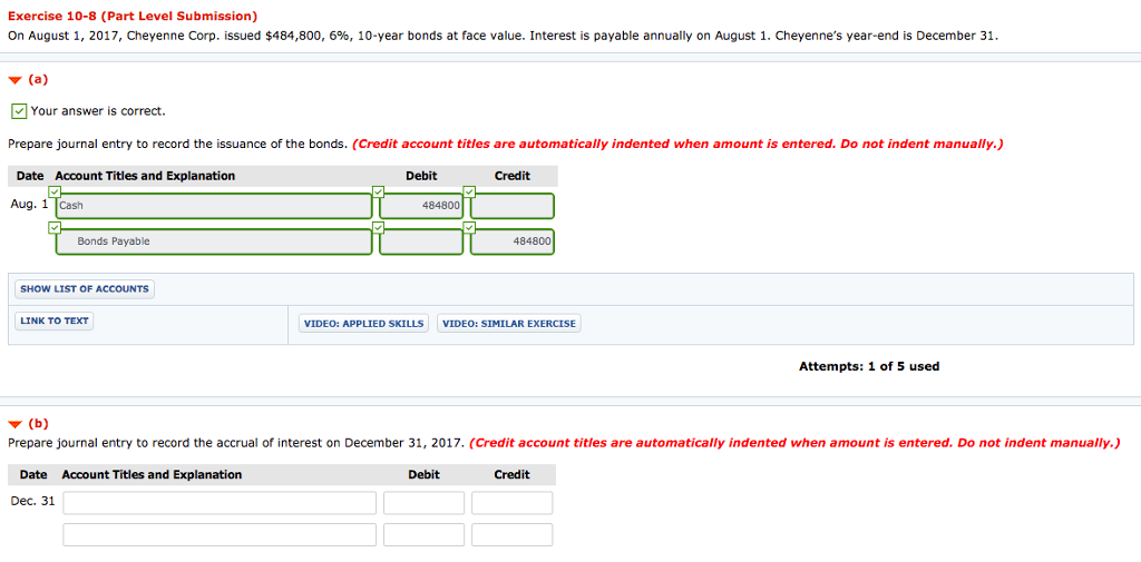 Solved Exercise 10-8 (Part Level Submission) On August 1, | Chegg.com