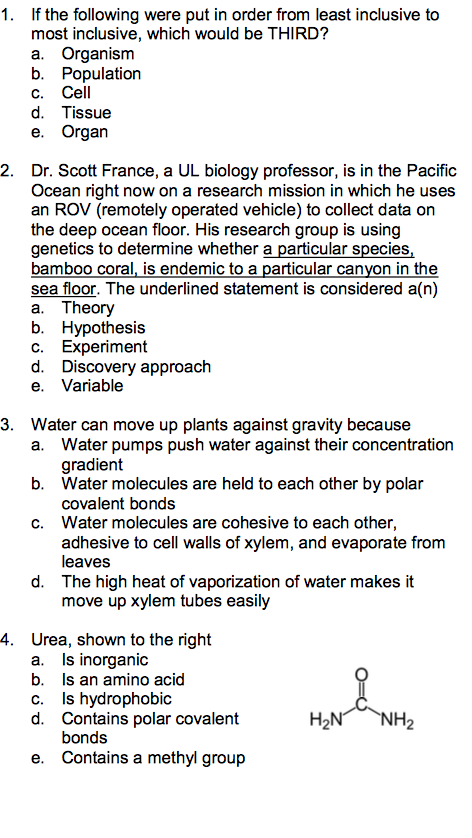 Solved 1. If the following were put in order from least | Chegg.com