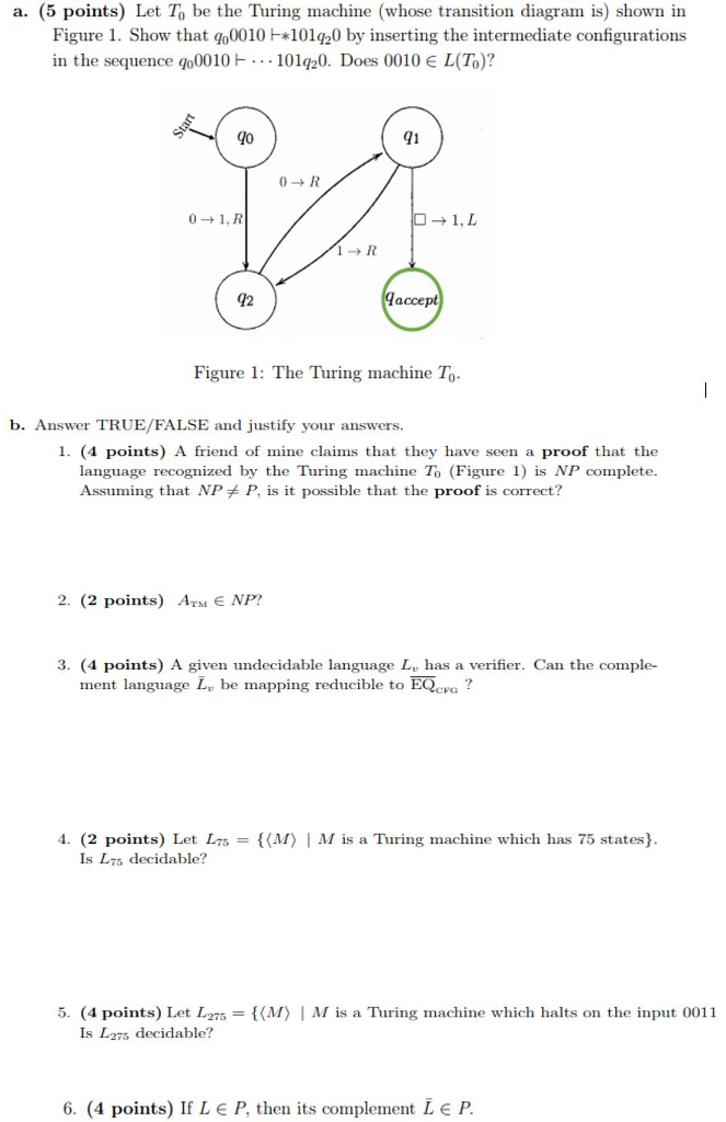 a. (5 points) Let To be the Turing machine (whose | Chegg.com