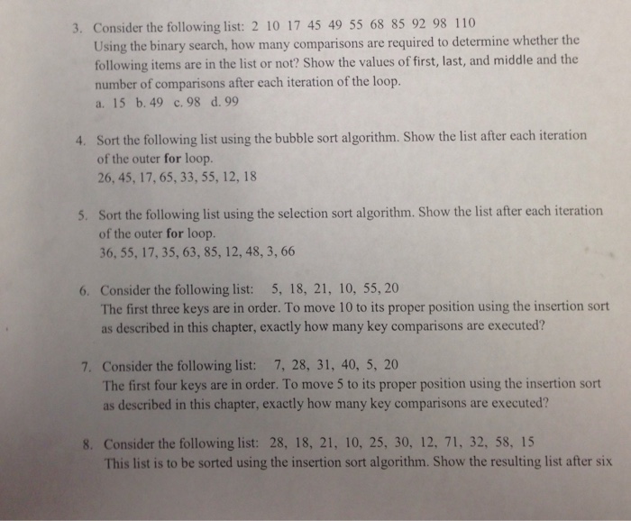 Solved Consider the following list: 2 10 17 45 49 55 68 85 | Chegg.com
