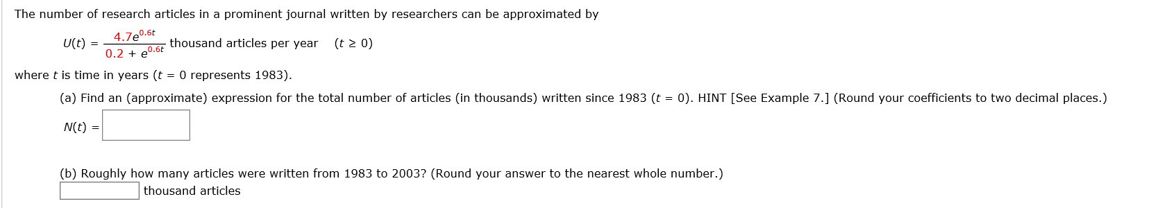Solved The number of research articles in a prominent | Chegg.com