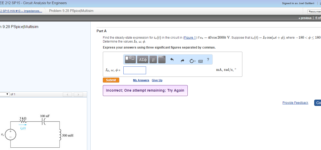 Solved Part A Find the steady-state expression for io(t) in | Chegg.com