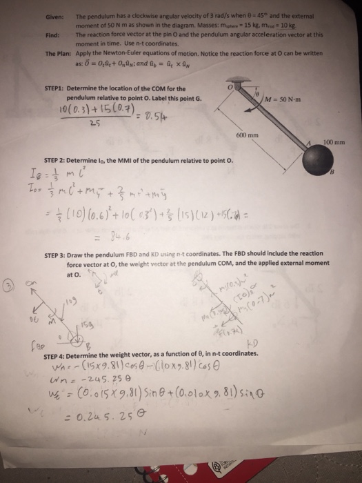 Solved Given: The pendulum has a clockwise angular velocity | Chegg.com