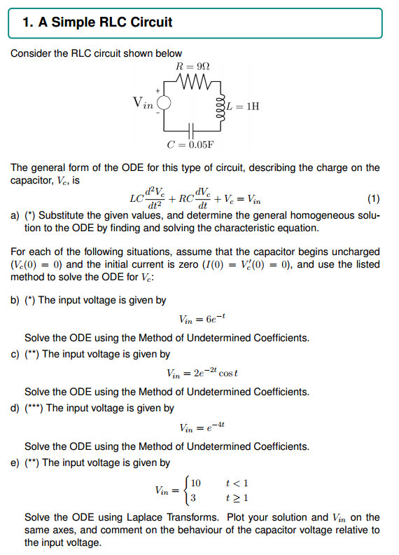 Solved Consider the RLC circuit shown below The general | Chegg.com