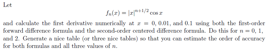 Let and calculate the first derivative numerically | Chegg.com