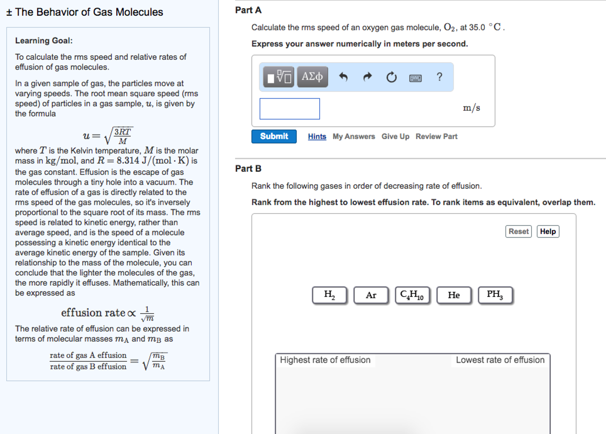 Solved To calculate the rms speed and relative rates of | Chegg.com