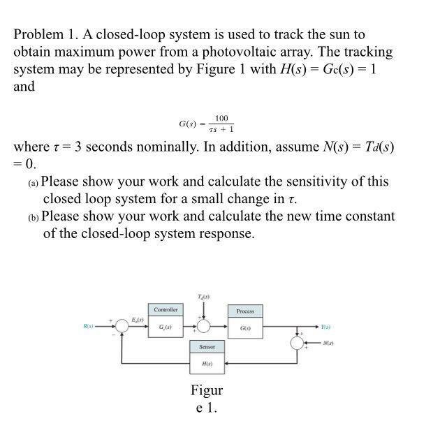 Solved A closed-loop system is used to track the sun to | Chegg.com