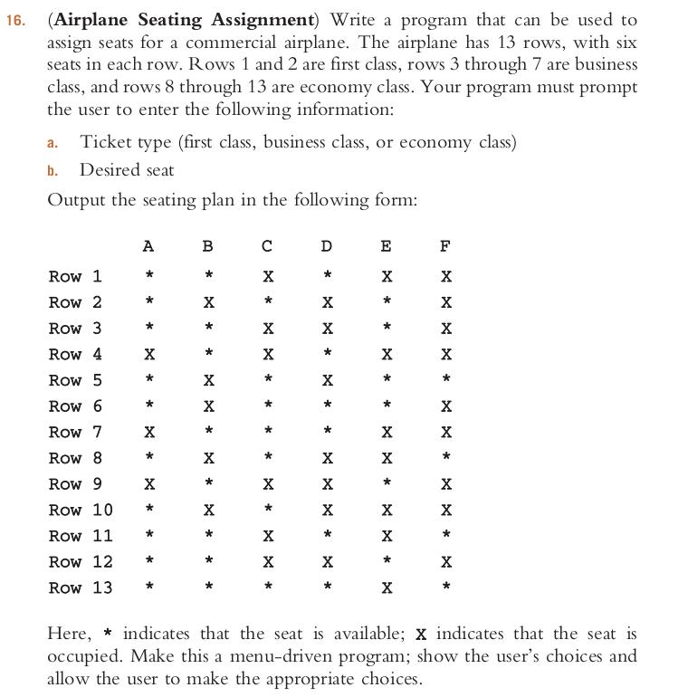 Solved Write a program that can be used to assign seats for | Chegg.com