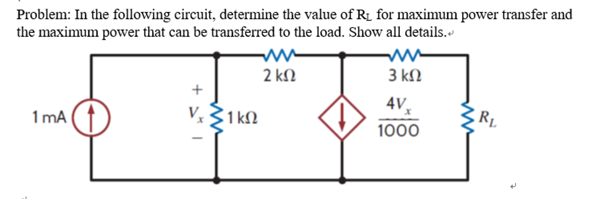 Solved In the following circuit, determine the value of RL | Chegg.com