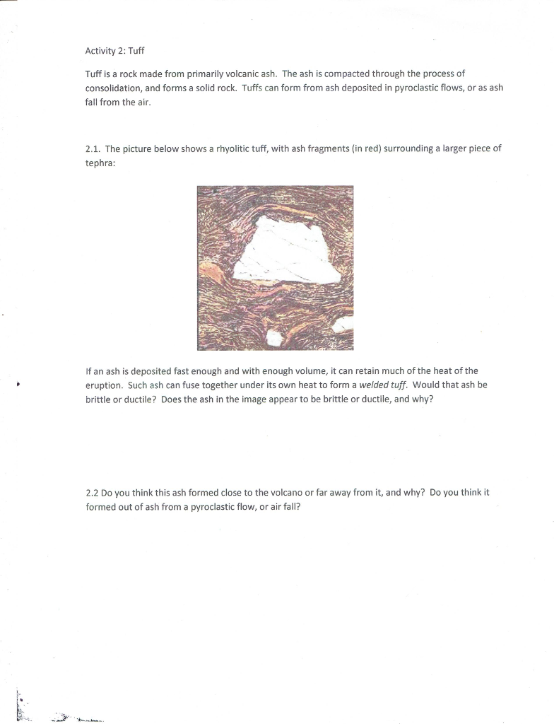 Solved Activity 2: Tuff Tuff is a rock made from primarily | Chegg.com