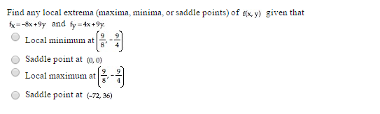 Solved Find any local extrema (maxima, minima, or saddle | Chegg.com