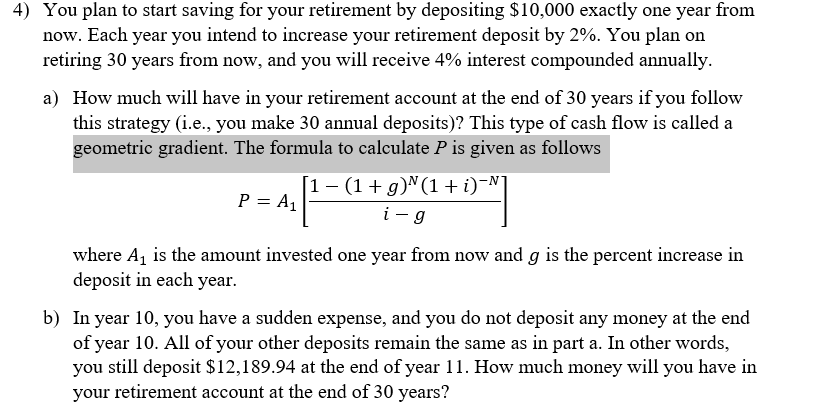 Solved You plan to start saving for your retirement by | Chegg.com