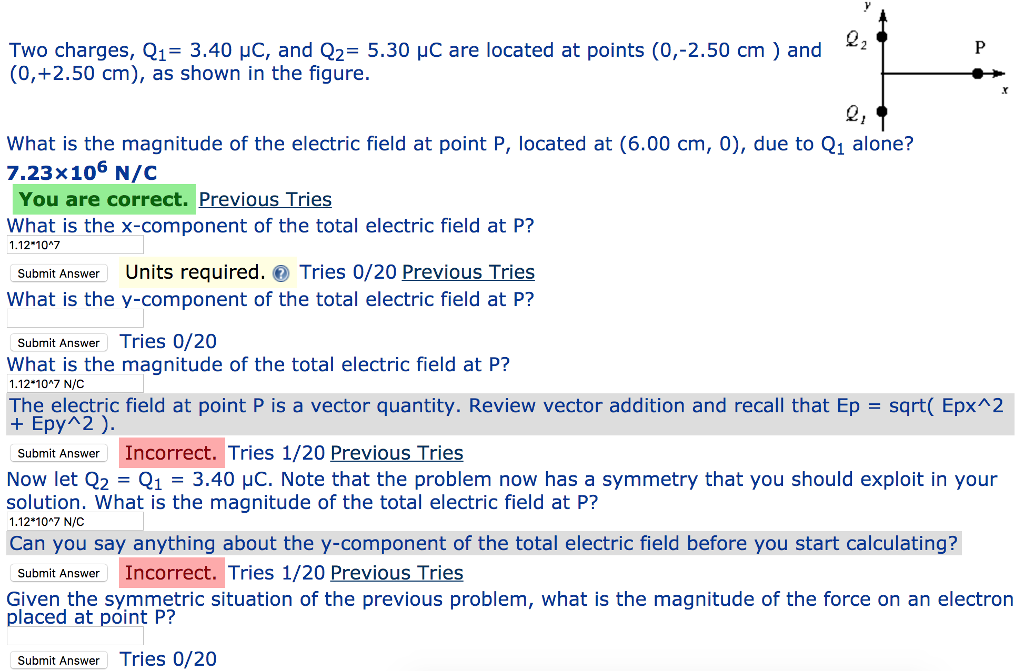 Solved Two charges, Q1= 3.40 μC, and Q2= 5.30 μC are located | Chegg.com