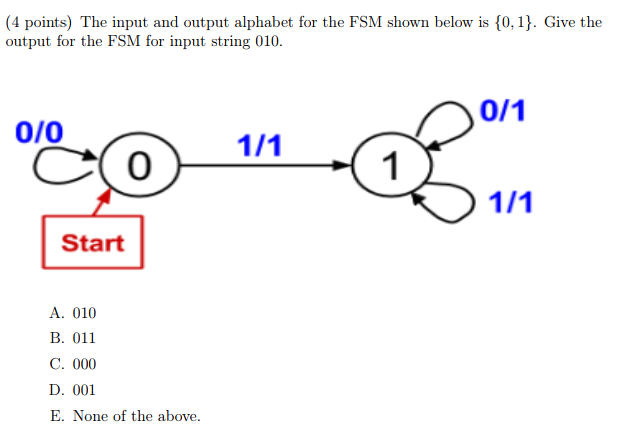 Solved 4 Points The Input And Output Alphabet For The Fsm 