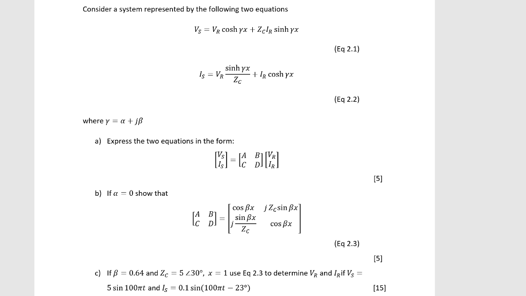 Solved Consider a system represented by the following two | Chegg.com