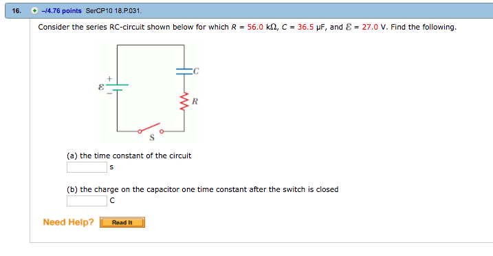 Solved Consider the series RC-circuit shown below for which | Chegg.com