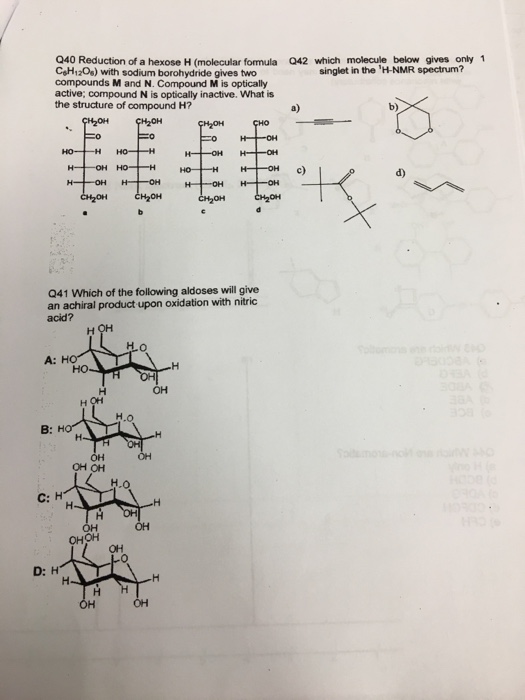 Solved Reduction of a hexose H (molecular formula | Chegg.com
