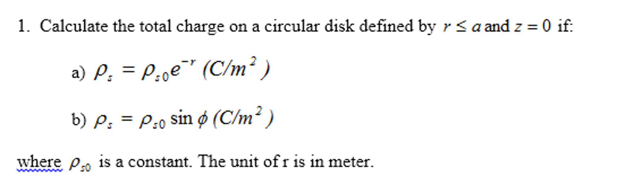 Solved Calculate the total charge on a circular disk defined | Chegg.com