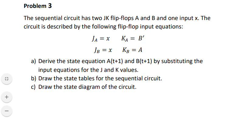 Solved Problem3 The sequential circuit has two JK flip-flops | Chegg.com