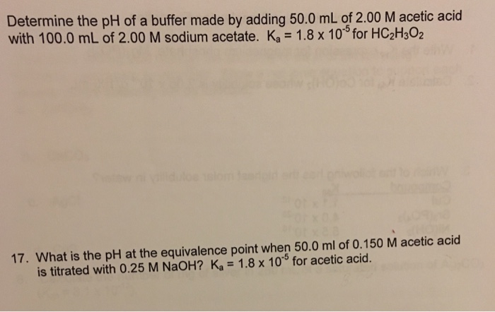 Solved Determine the pH of a buffer made by adding 50.0 mL | Chegg.com