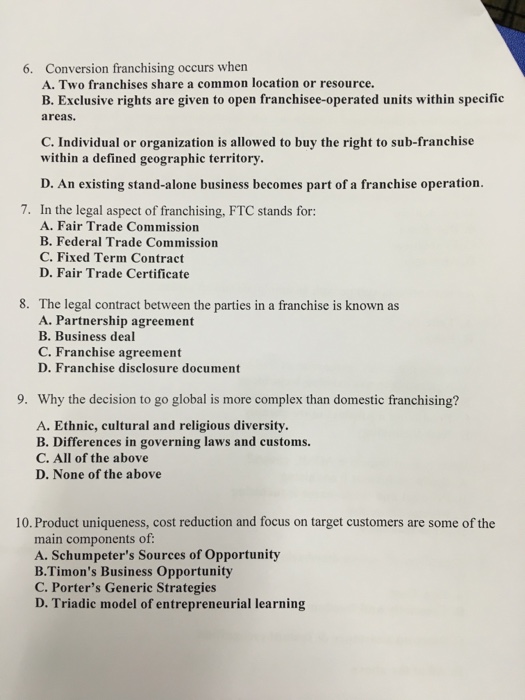 Solved Conversion franchising occurs when Two franchises | Chegg.com