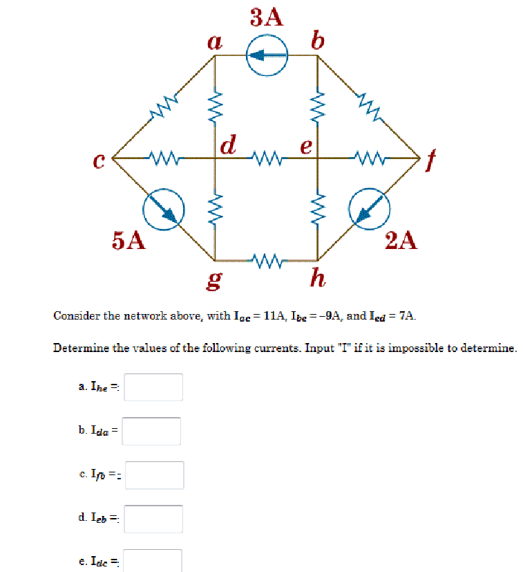 Solved 3A d e 5A 2A Consider the network abore, with Ige | Chegg.com