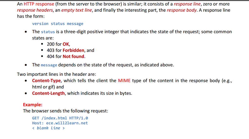An HTTP response (from the server to the browser) is | Chegg.com