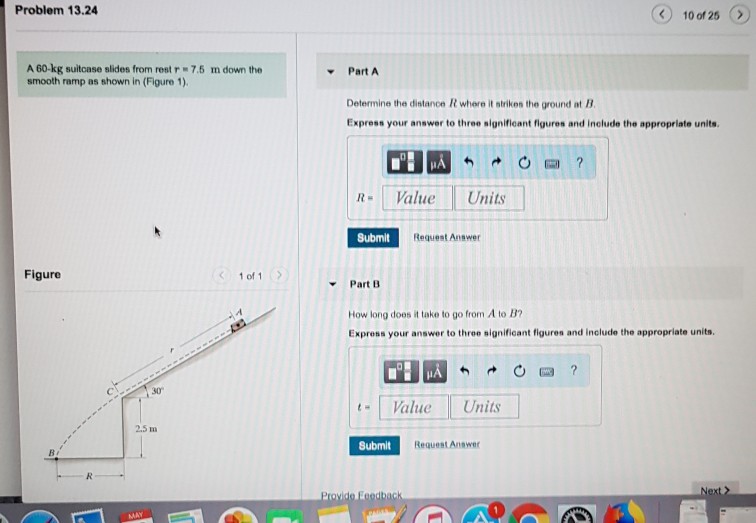 Solved Problem 13.24 10 of 25 A 60-kg suitcase slides from | Chegg.com