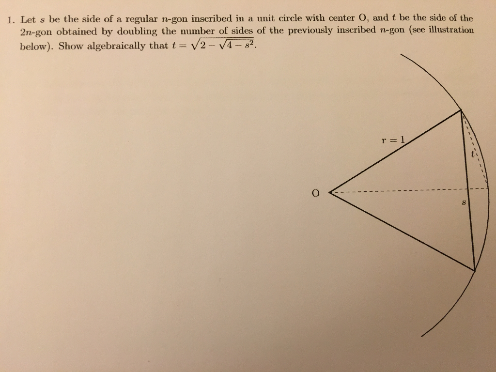 Solved Let s be the side of a regular n-gon inscribed in a | Chegg.com