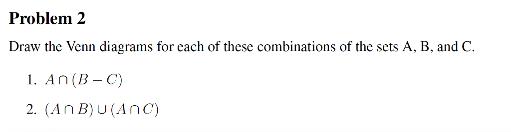 Solved Problem2 Draw the Venn diagrams for each of these | Chegg.com ...