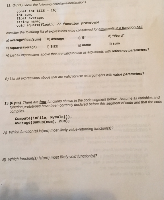 Solved Given the following definitions/declarations. const | Chegg.com