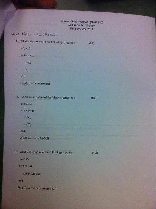 Solved What is the output of the following script file: | Chegg.com