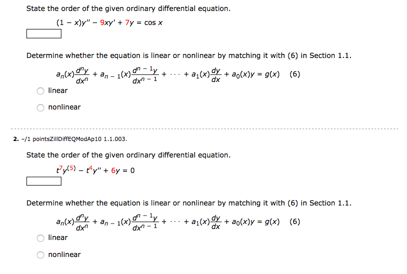 Solved State The Order Of The Given Ordinary Differential