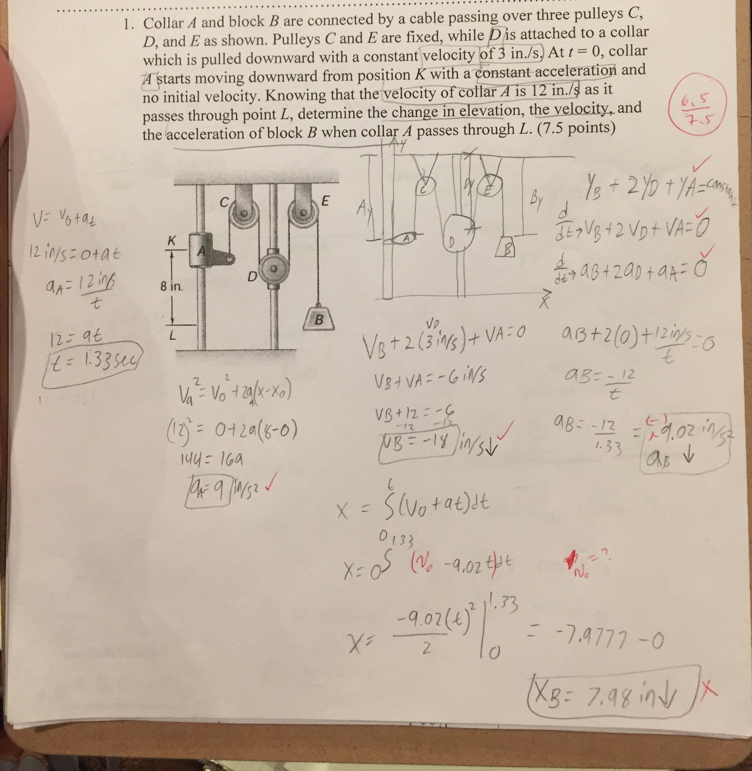 Solved Collar A and block B are connected by a cable passing | Chegg.com