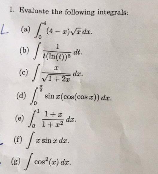 Solved Evaluate the following integrals: (a) integral^4_0 | Chegg.com