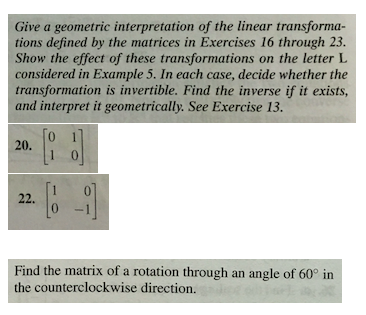 Solved Give a geometric interpretation of the linear | Chegg.com
