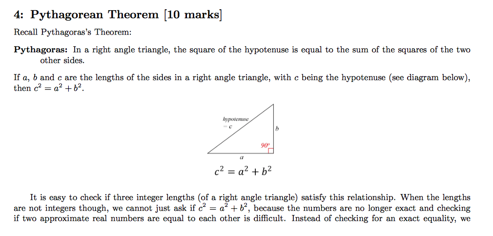 Solved 4: Pythagorean Theorem [10 marks Recall Pythagoras's | Chegg.com