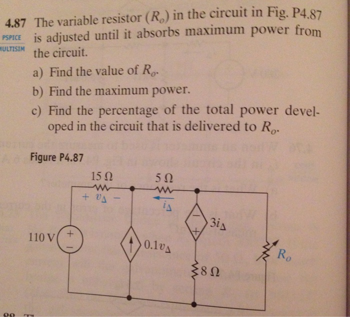 Solved 4.87 The variable resistor (Ro) in the Circuit in | Chegg.com